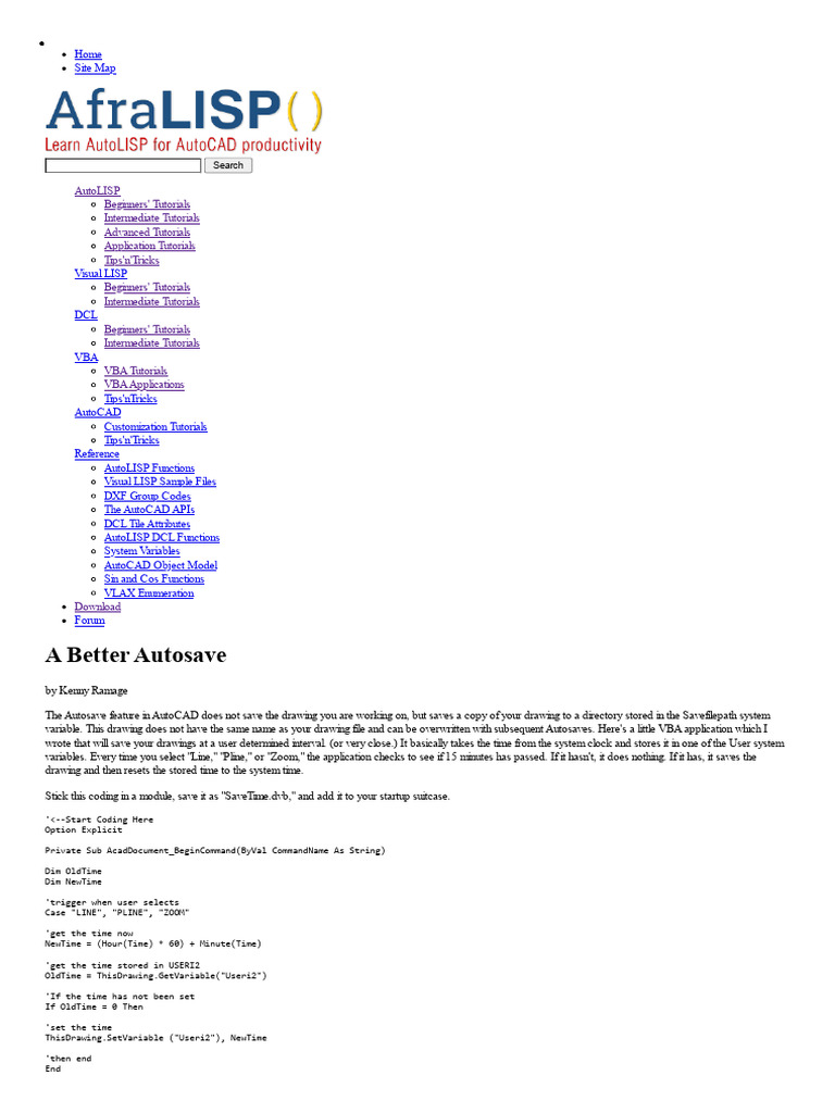 A Better Autosave - AfraLISP | PDF | Computer Programming | Auto Cad