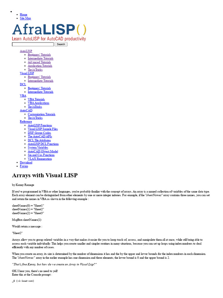 Arrays With Visual LISP - AfraLISP | PDF | Computer Data | Computing