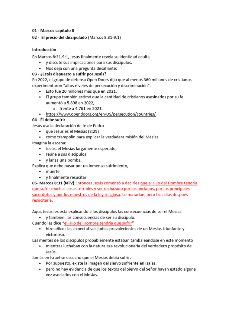 SERMON El Precio Del Discipulado (Marcos 8 - 31-9 - 1) | PDF | Jesús ...