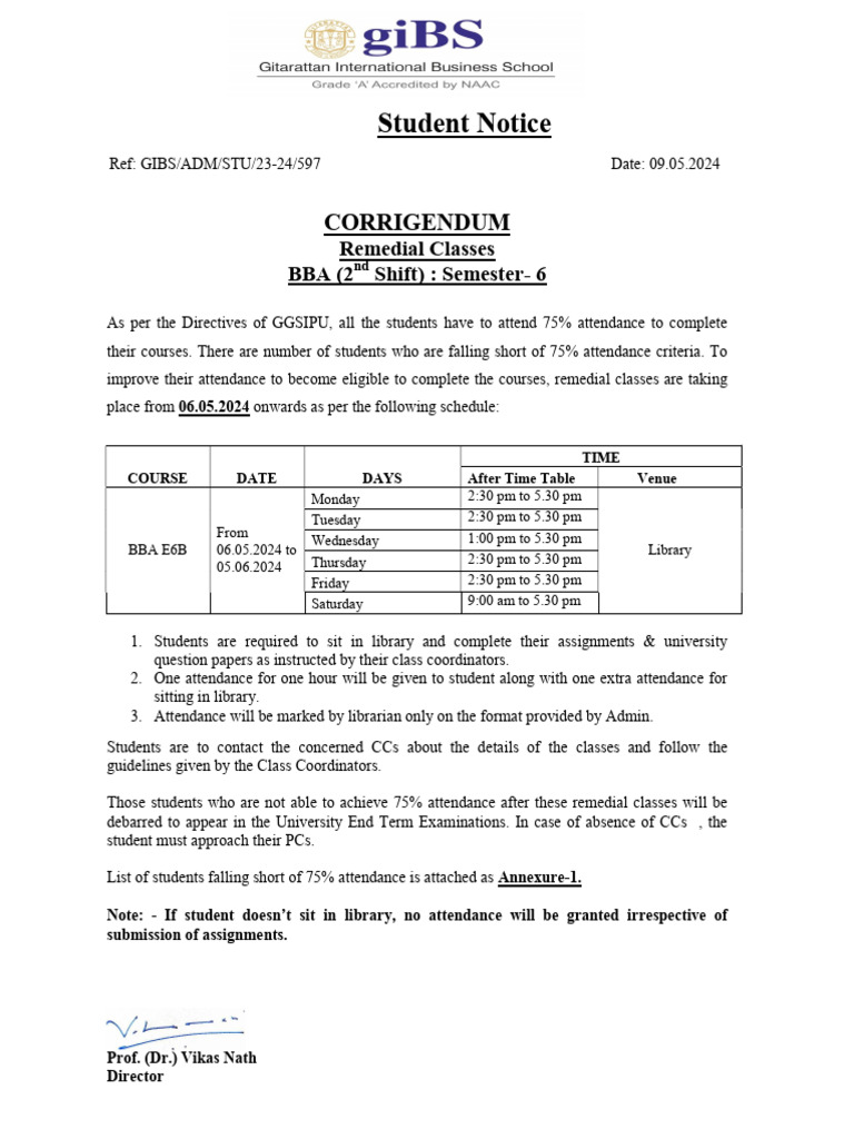 Remedial Classes for BBA E6B Students | PDF