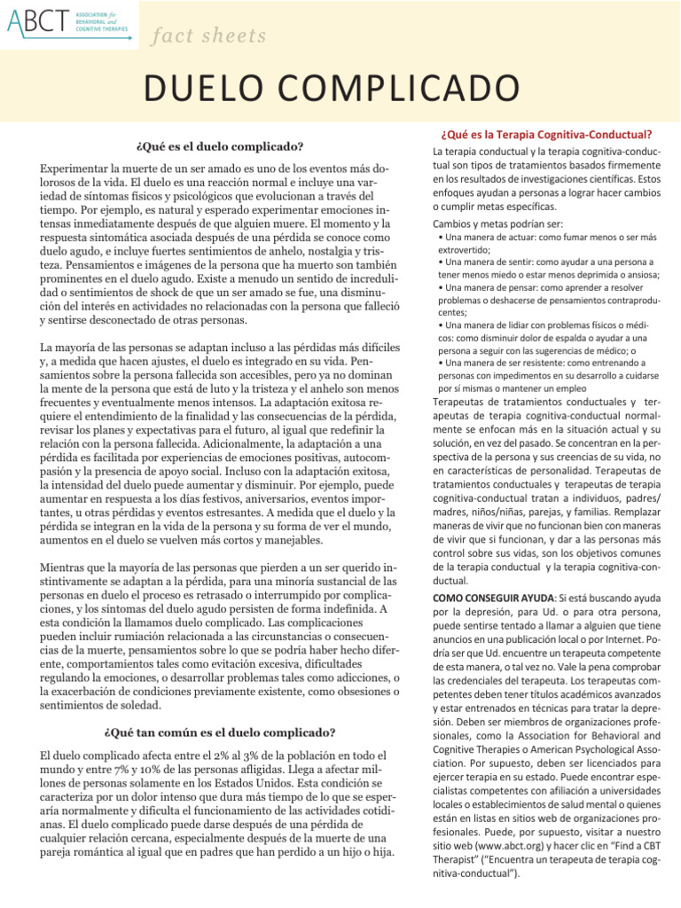 Entendiendo el duelo complicado | PDF | Trastorno depresivo mayor | Dolor