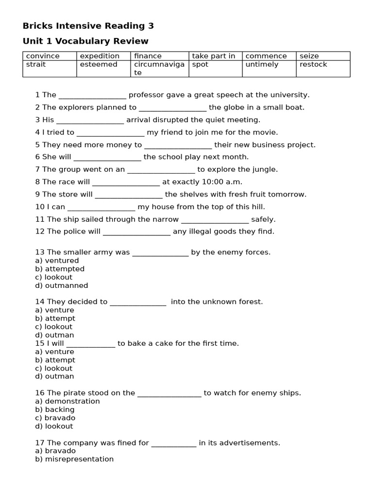 Vocabulary Review for Intensive Reading 3 | PDF