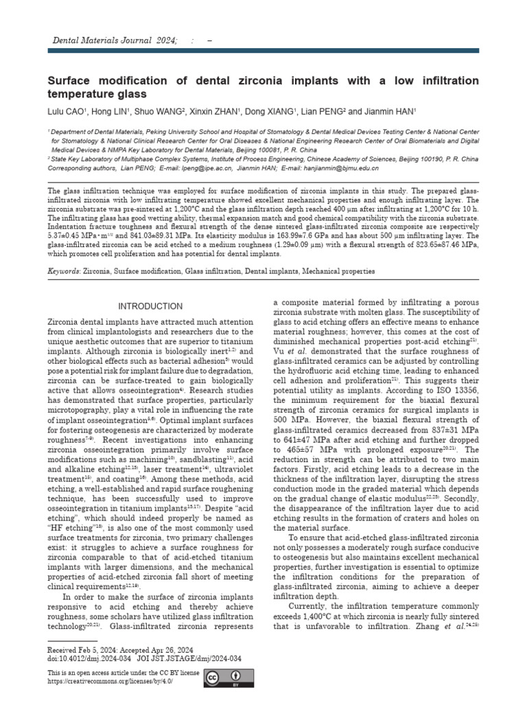Surface Modification of Dental Zirconia Implants With A Low ...