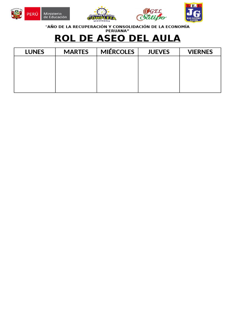 ROL DE ASEO DEL AULA | PDF