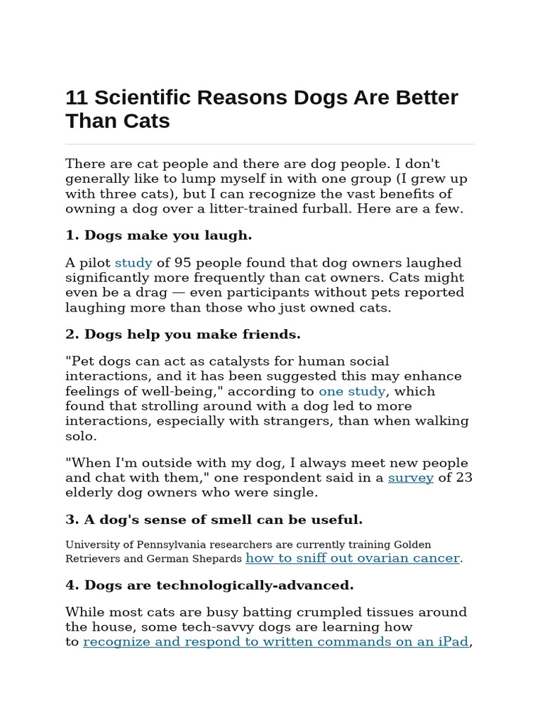 11 Scientific Reasons Dogs Are Better Than Cats | PDF | Dogs | Allergy