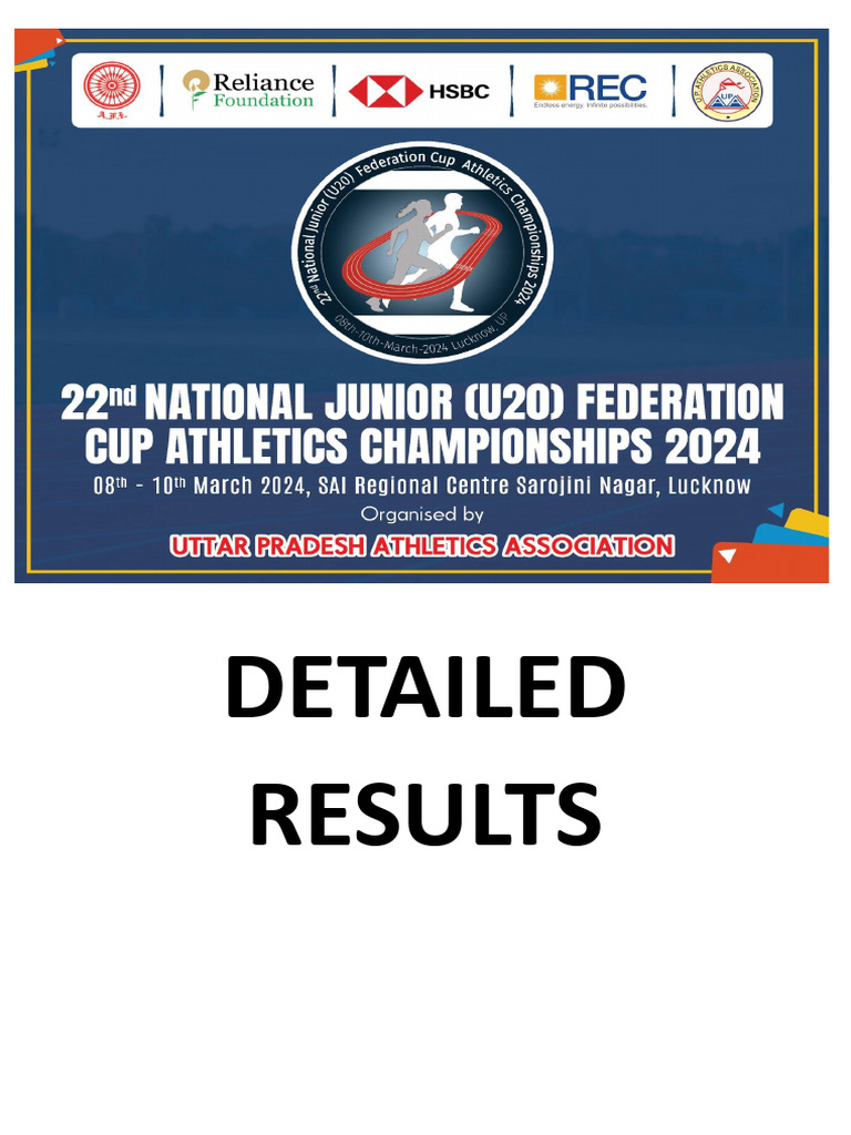 Revised Detailed Results 22nd National Junior U20 Federation Athletics Championships 2024 | PDF