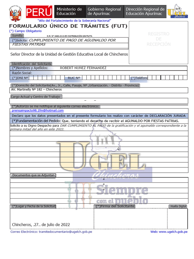 Solicitud Pago de AGUINALDO - FUT 2022 Ok | PDF