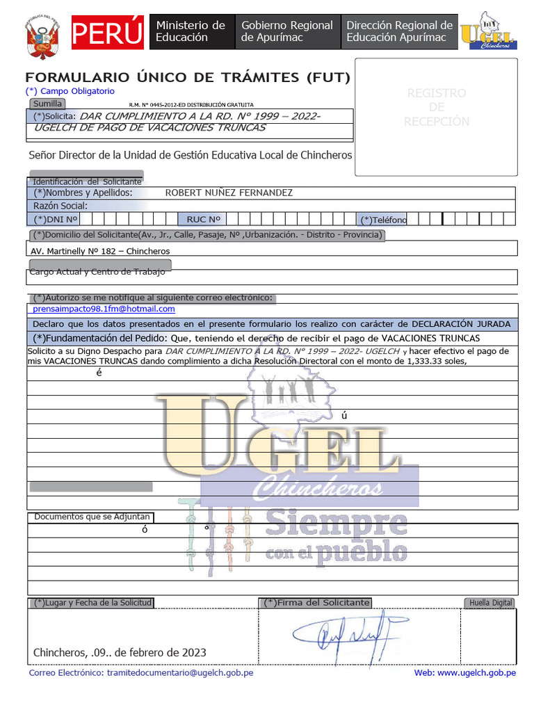 solicitud pago de VT - FUT 2022 con RD | PDF