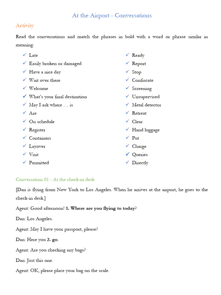 Airport Conversation Practice Guide | PDF