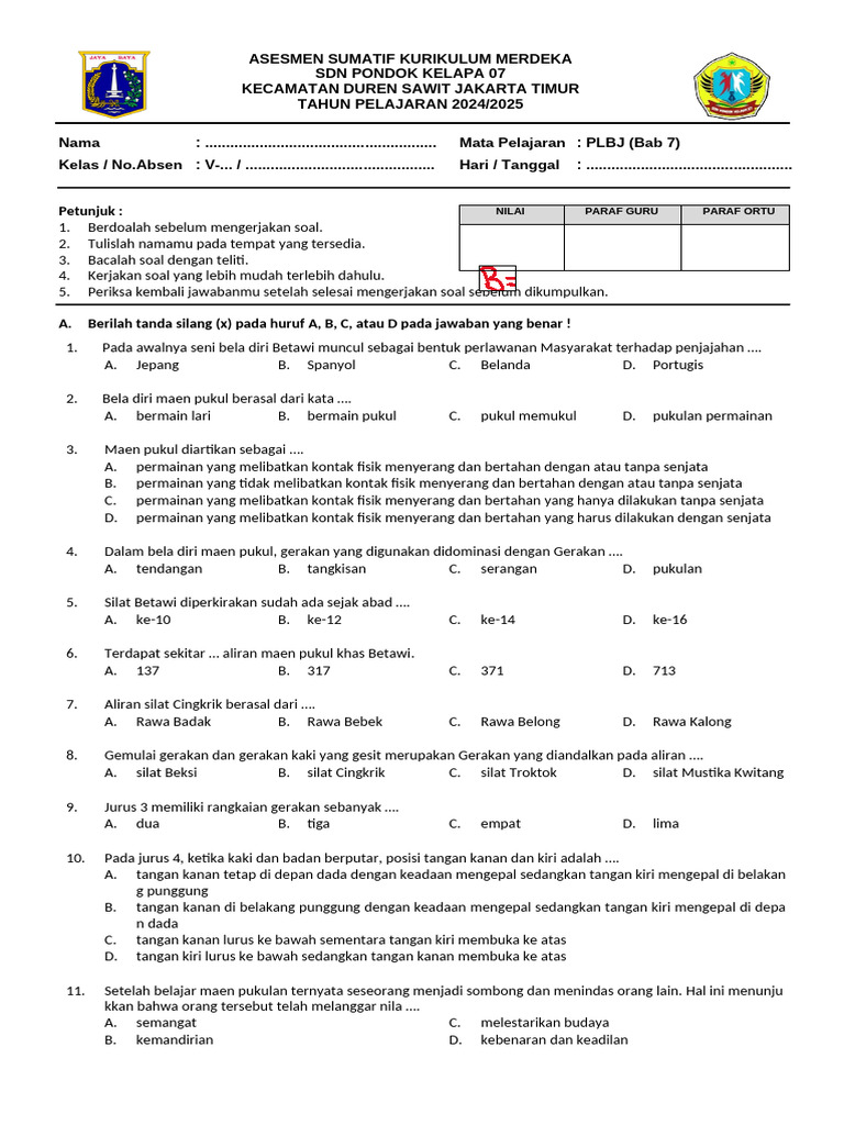 Sumatif PLBJ Bab 7 Kelas 5 | PDF