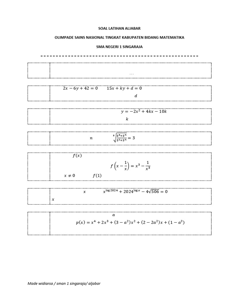 Soal Latihan Aljabar - Widiarsa | PDF | Function (Mathematics) | Real ...