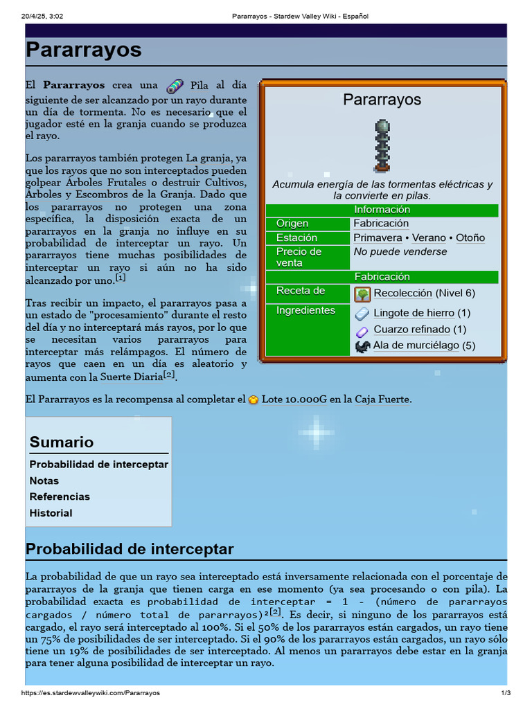 Pararrayos - Stardew Valley Wiki - Español | PDF | Relámpago