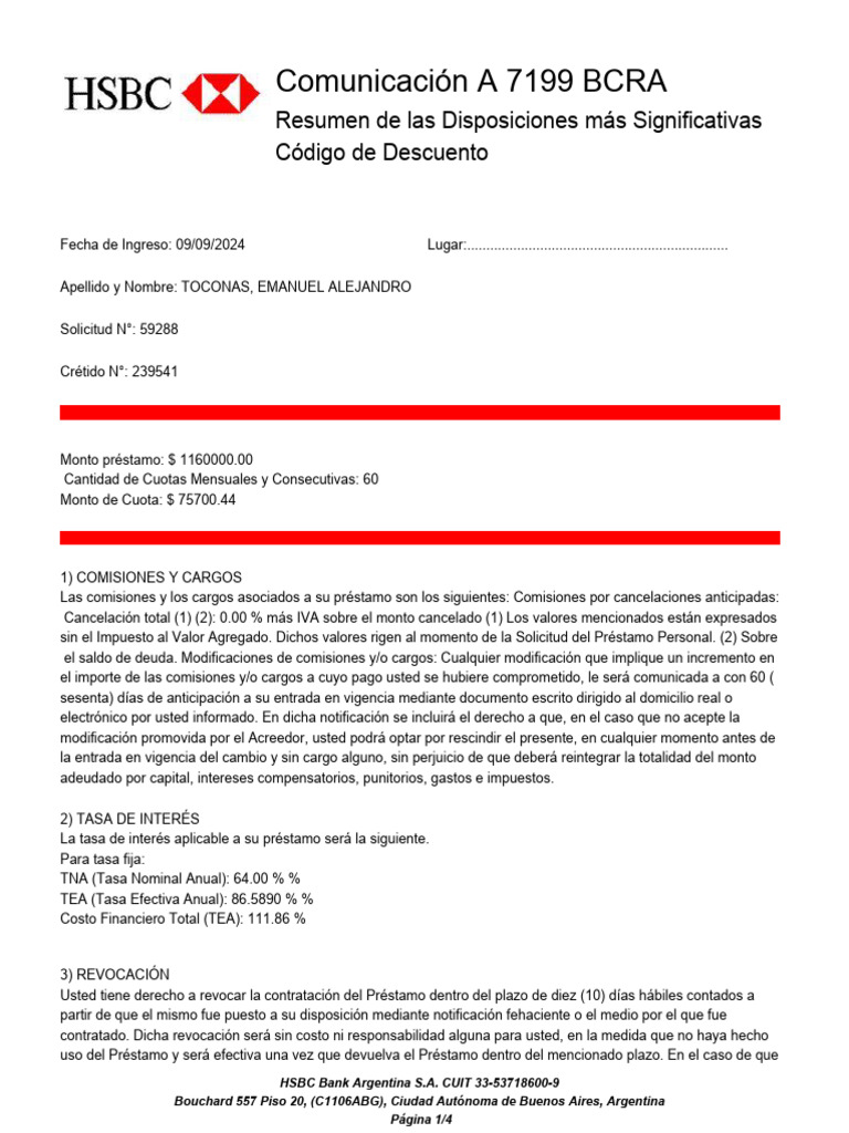 Resumen Préstamo HSBC CUIT 33-53718600-9 | PDF | Interés | Bancos