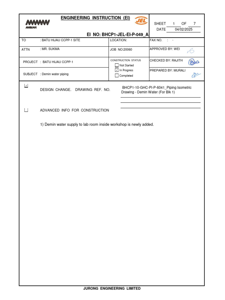 Demin Water Supply To Workshop (Lab) | PDF | Plumbing | Building Materials