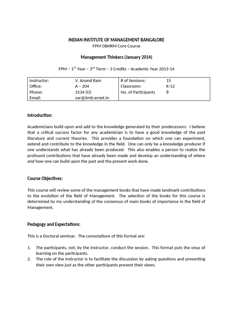 FPM Management Thinkers Jan 2014 | PDF | Books | Knowledge