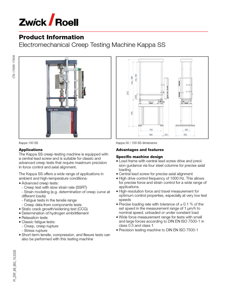 88 950 Electromechanical Creep Testing Machine Kappa SS EN | PDF ...