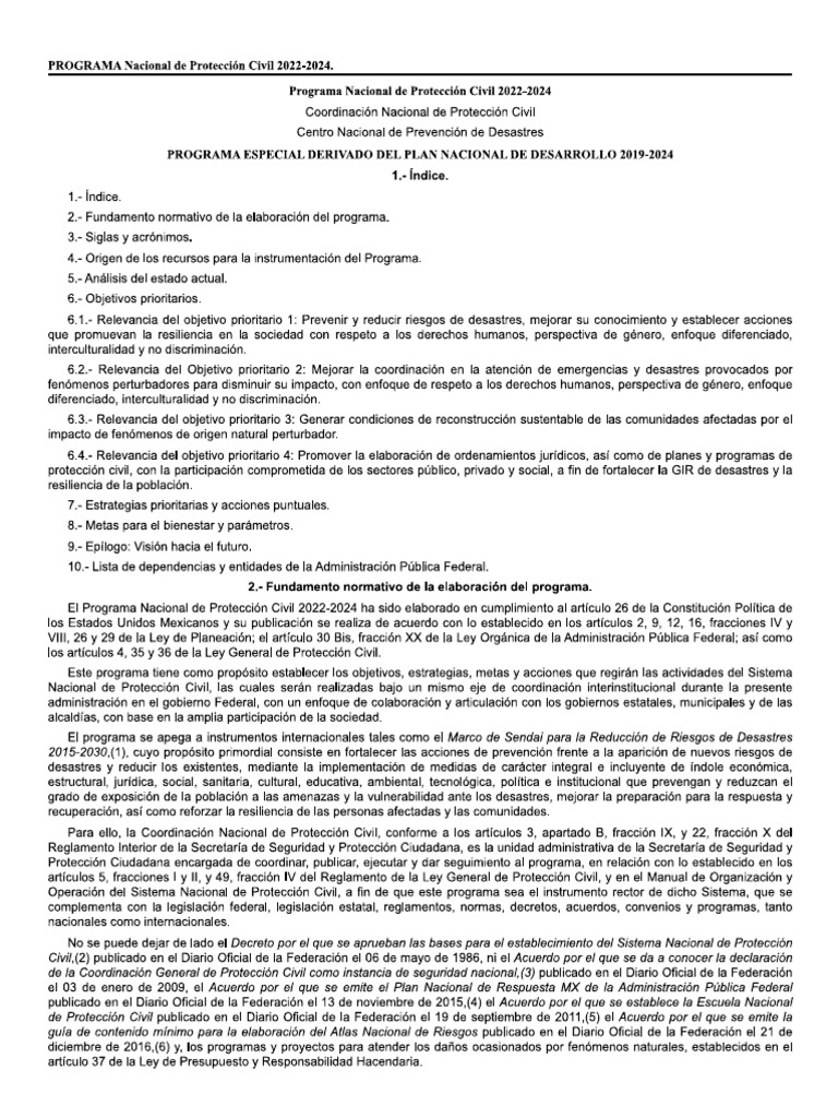 Programa Nacional de Proteccion Civil | PDF | Defensa Civil | Riesgo
