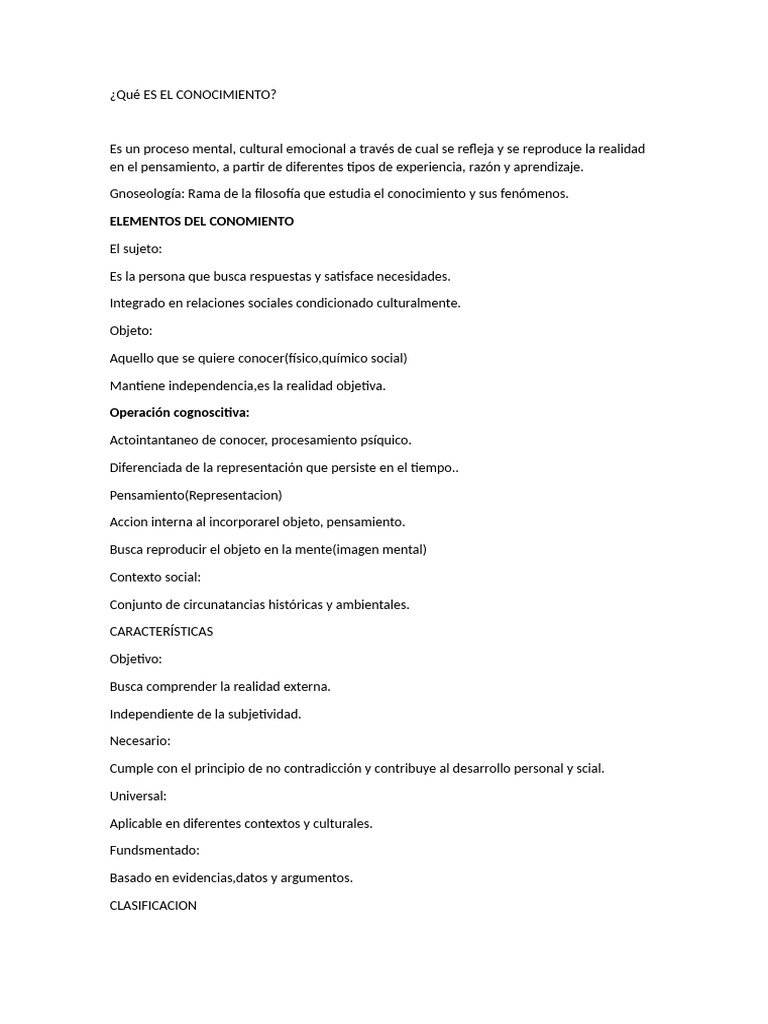 Elementos y Clasificación del Conocimiento | PDF | Conocimiento ...