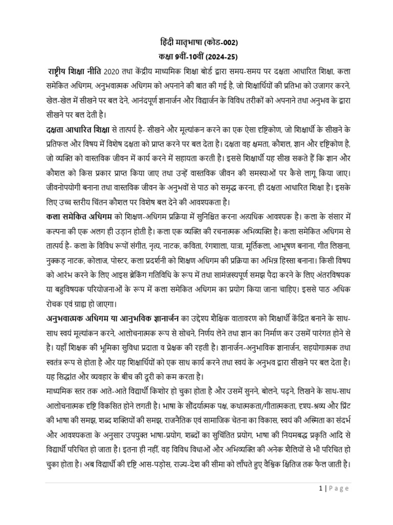 Cbse Class 10 Hindi a Syllabus 2025 | PDF