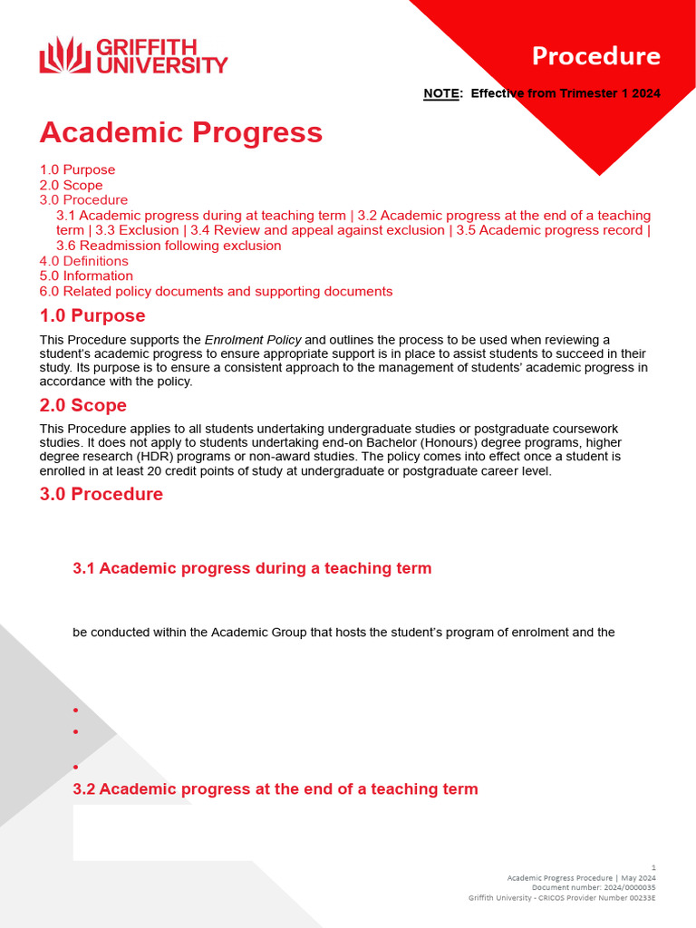 Academic Progress Procedure | PDF | Academic Degree | Postgraduate Education