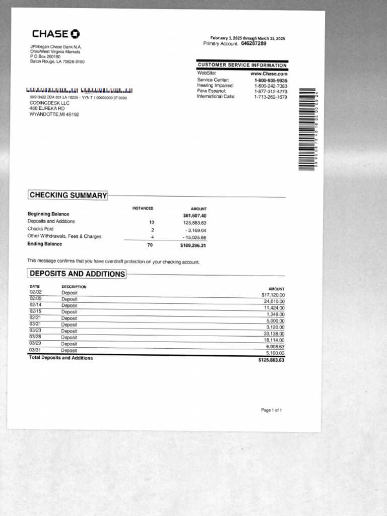 Scan of Chasebank statement | PDF