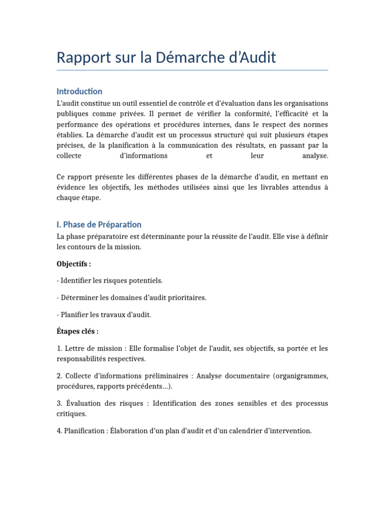 Rapport d'Audit : Démarche et Résultats | PDF | Audit