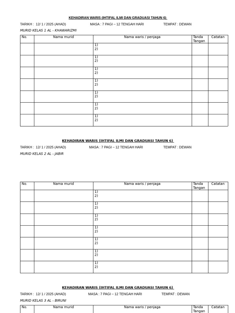 KEHADIRAN WARIS Anugerah Murid | PDF