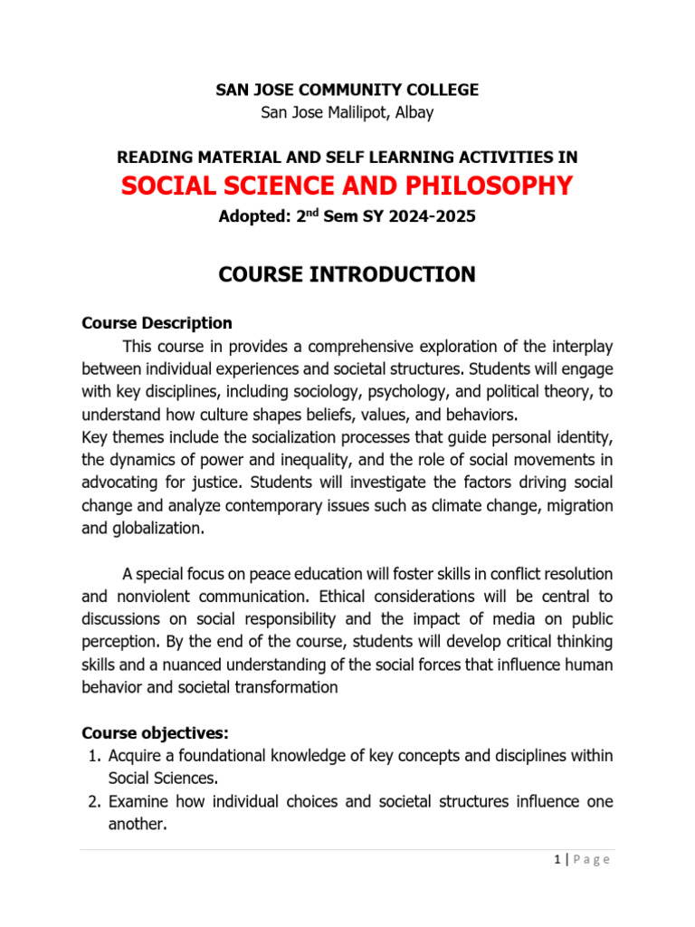 Lesson 0 - Course Description Social Science and Philo | PDF | Social Sciences | Social Psychology