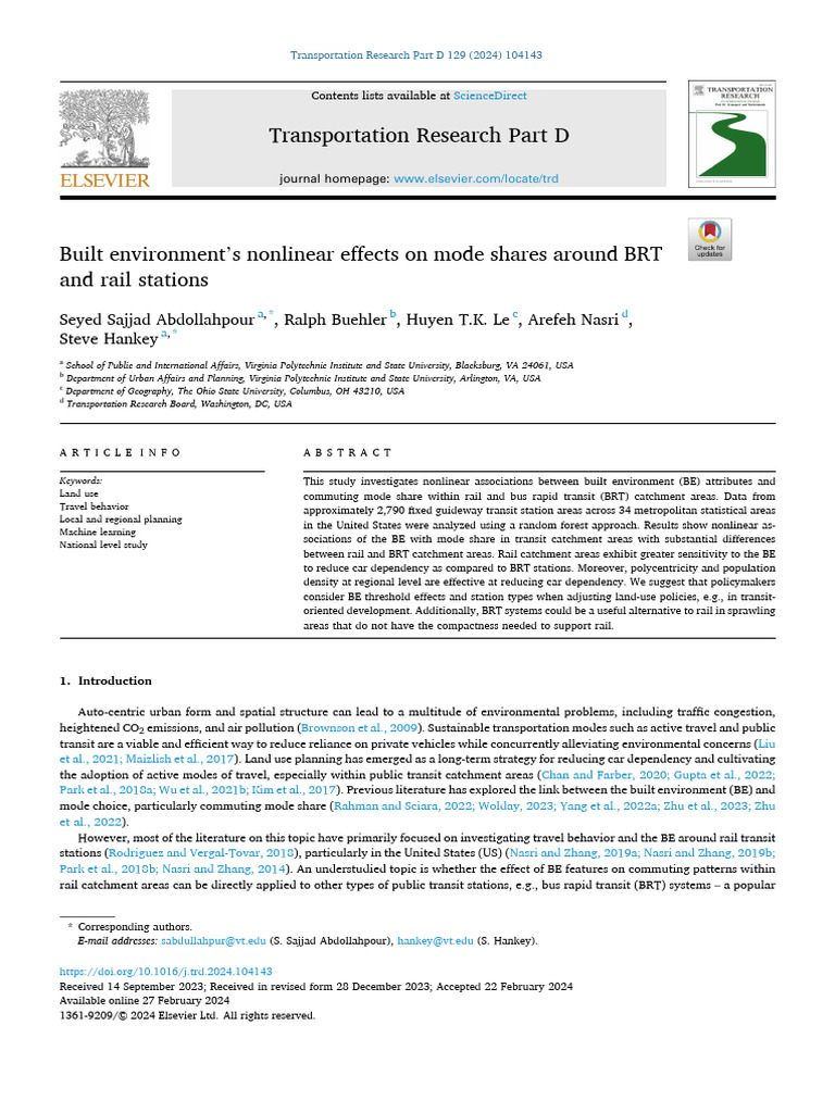 Built Environments Nonlinear Effects On Mode Shares Around BRT | PDF | Cross Validation ...