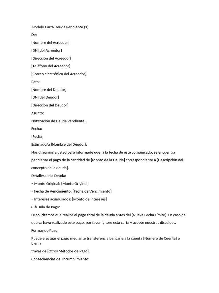 Modelo Carta Deuda Pendiente | PDF