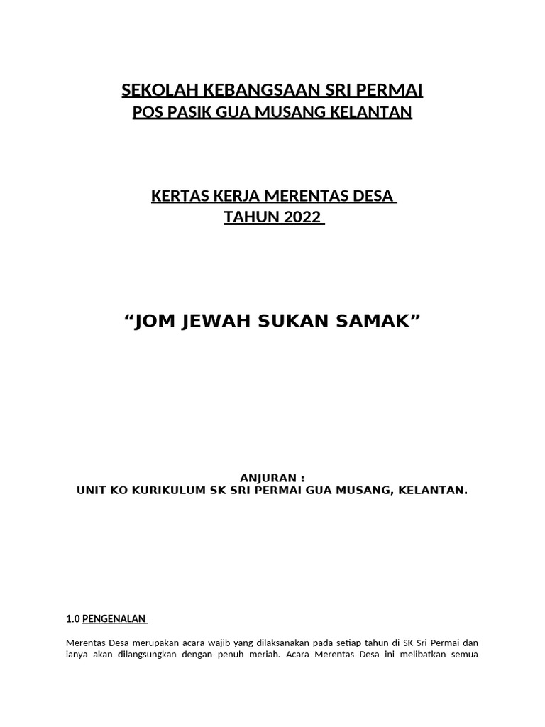 Kertas Kerja Kejohanan Merentas Desa 2022 - Official Paper Work | PDF