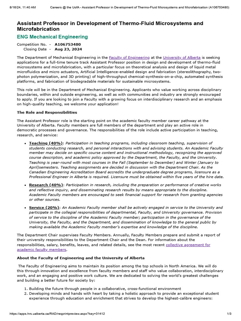 Assistant Professor Position in UofA Engineering | PDF | Edmonton ...