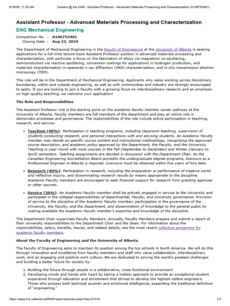 Careers at The UofA - Assistant Professor - Advanced Materials ...