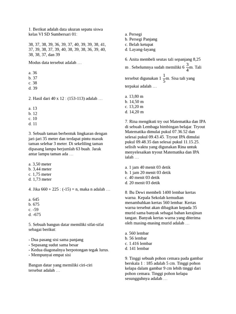 LATIHAN SOAL UNBK SD 2 | PDF