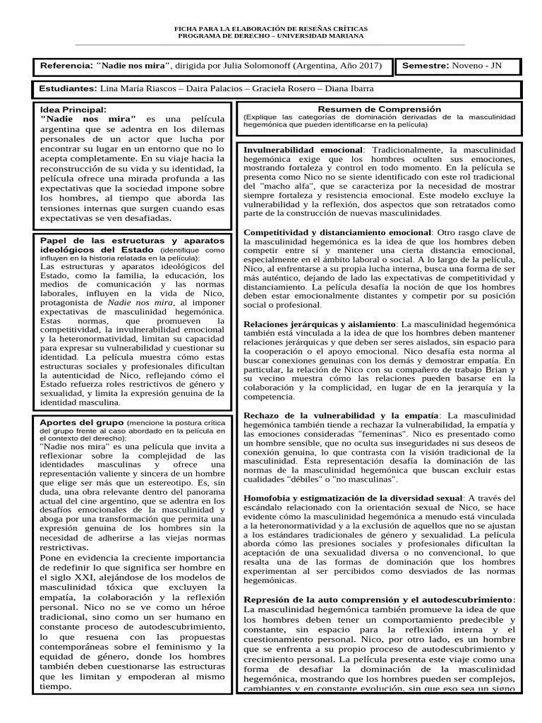 Formato Elaboración de Reseñas Criticas | PDF | Masculinidad | Las emociones