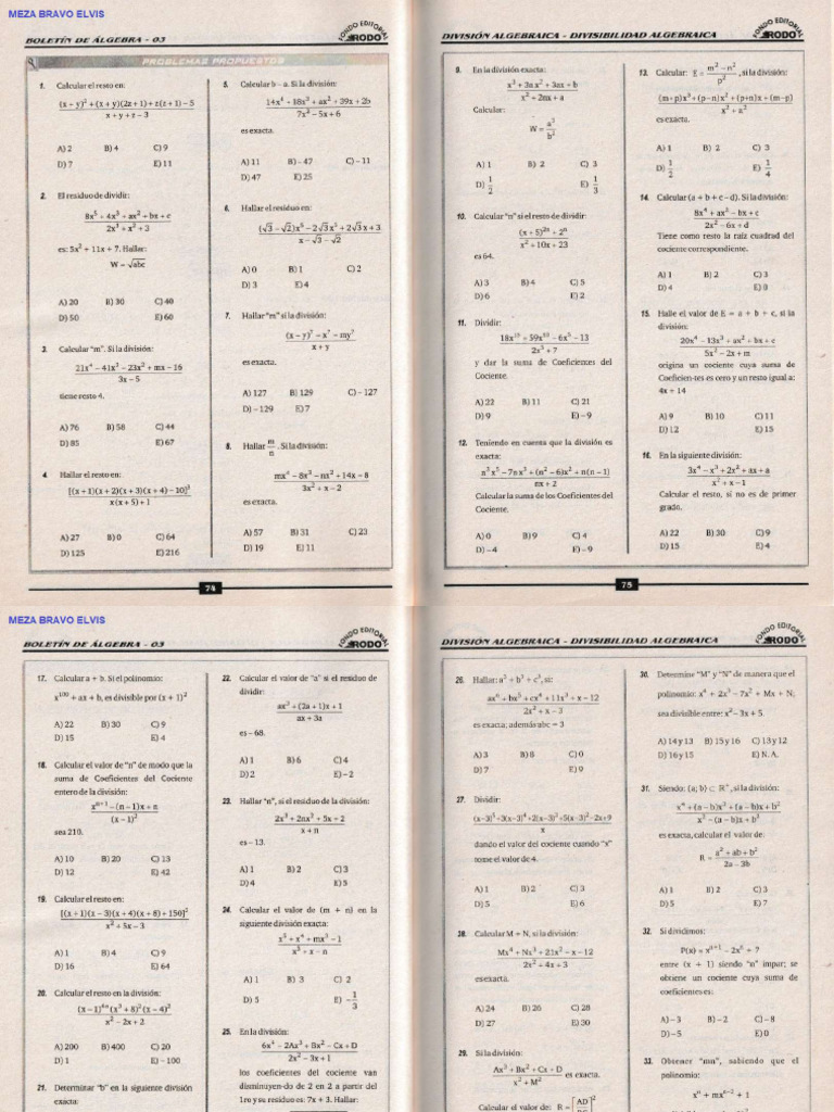 5 Uni Alg División Algebraica | PDF