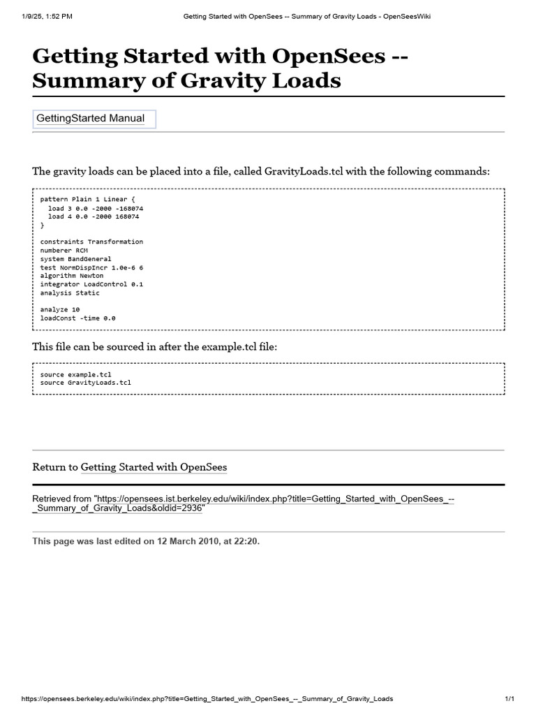 Getting Started With OpenSees -- Summary of Gravity Loads - OpenSeesWiki | PDF