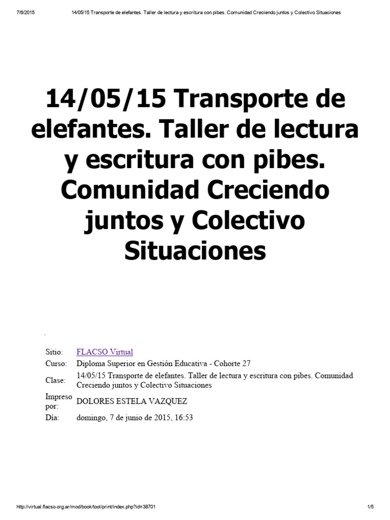 14_05_15 Transporte de elefantes. Taller de lectura y escritura con ...