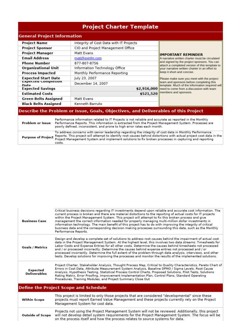 2.01 Project Charter Template | PDF | Project Management | Chief ...