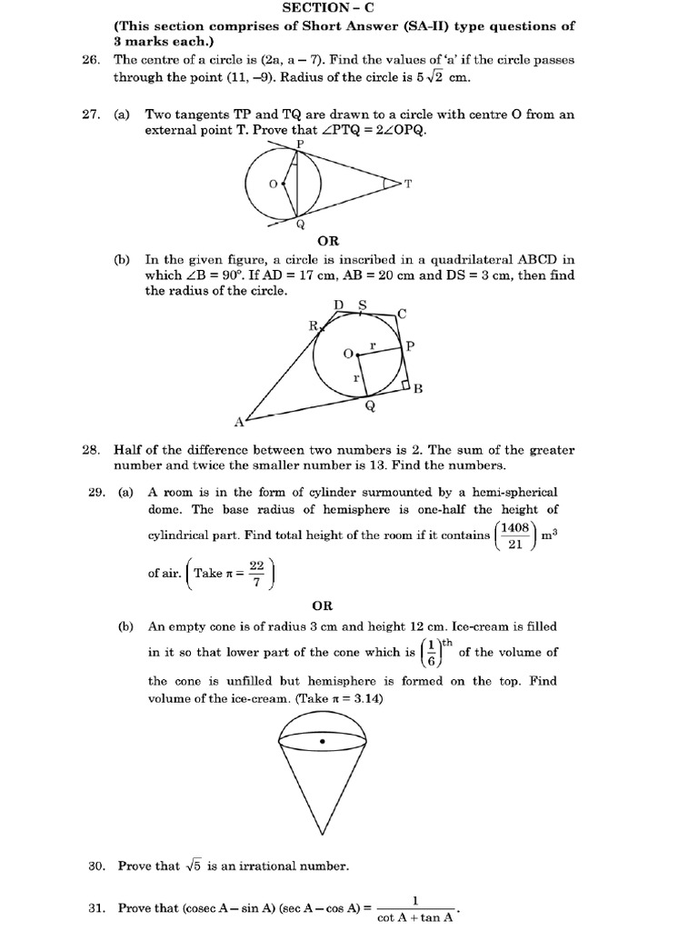 2023 - C Board Class 10th Maths | PDF