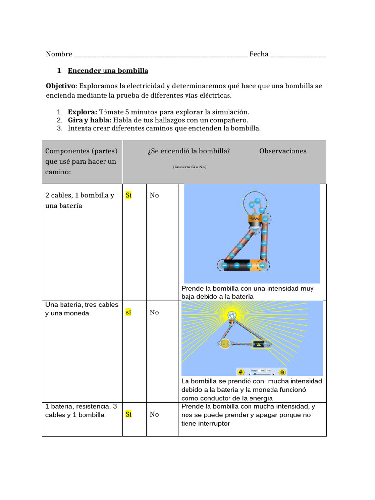 Hoja de Actividades para Circuito Electrico | PDF | Corriente eléctrica ...