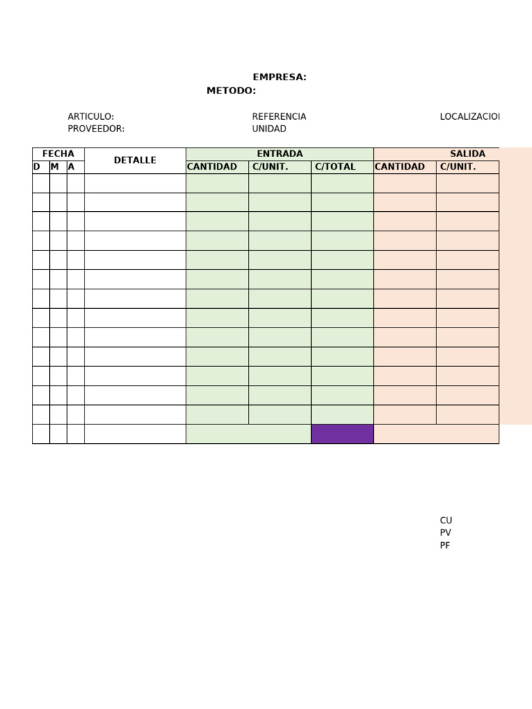 Kardex en Blanco: Guía de Uso | PDF