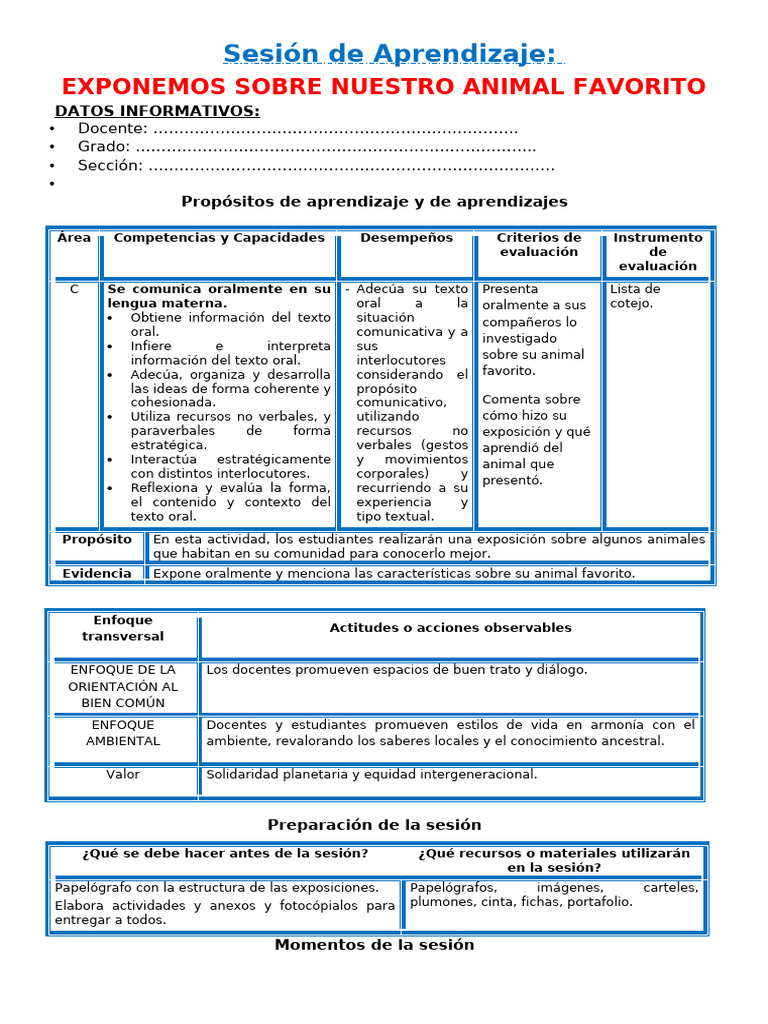 2° Sesión Día 1 Com Exponemos Sobre Nuestro Animal Favorito | PDF ...