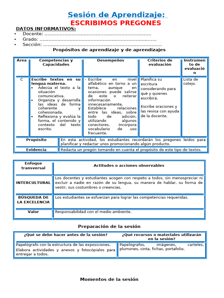 2° SESIÓN DÍA 1 COM ESCRIBIMOS PREGONES | PDF