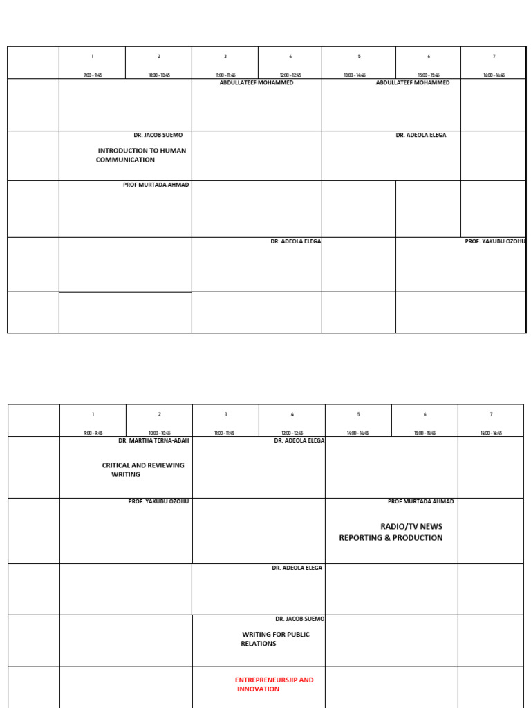 v1 First Semester Undergraduate Lecture Timetable | PDF | Mass Media
