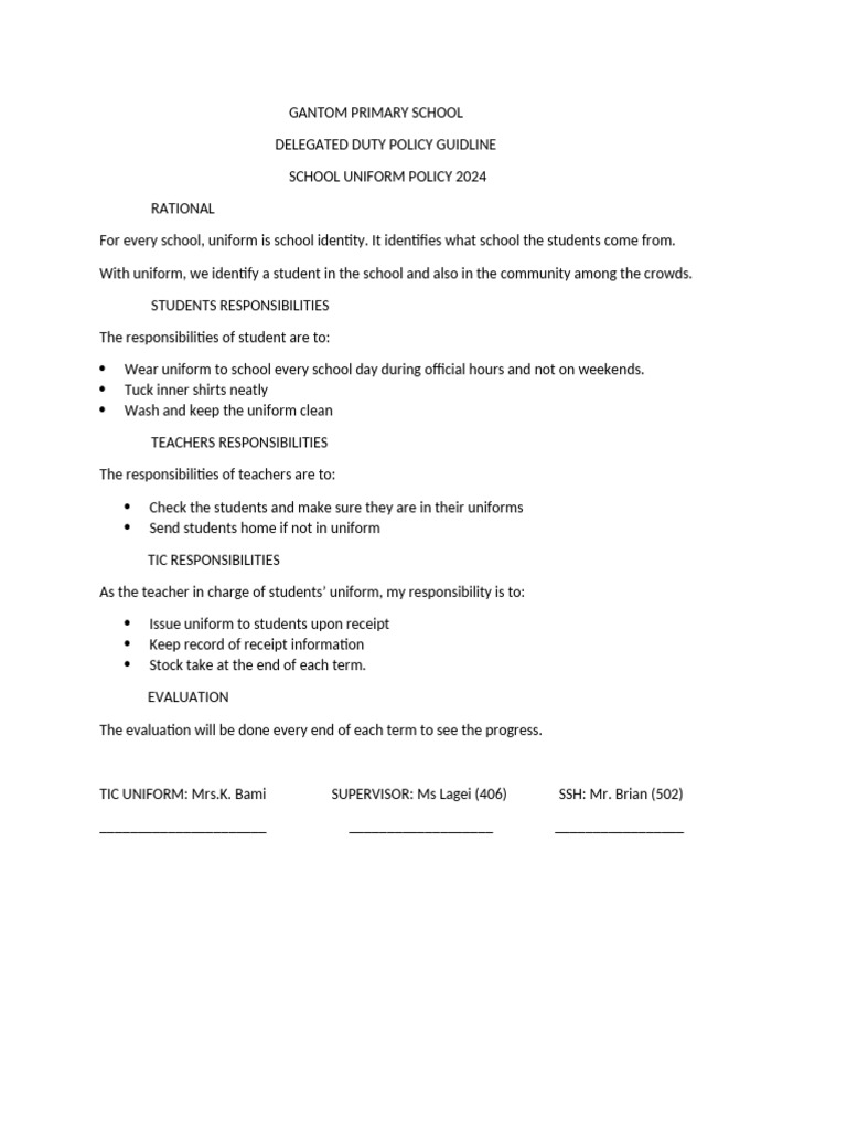 School Uniform Policy 2024 Guidelines | PDF