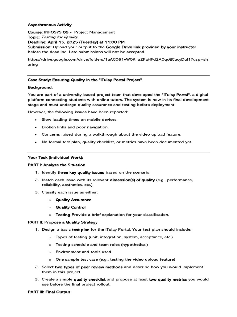 Asynchronous Activity - April 15 2025 | PDF | Quality Assurance | Reliability Engineering
