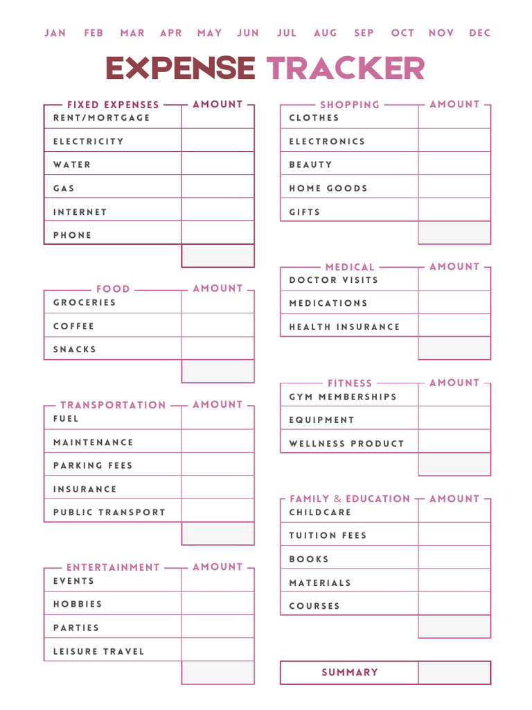 Minimalistic Clear Spending Overview Expense Tracker Finance Planner | PDF