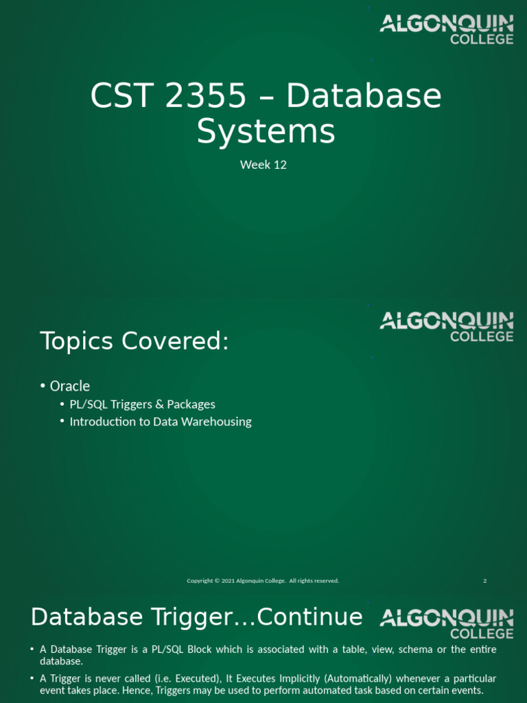 CST 2355 - Database Systems. - Week 12 (Updated) | PDF | Pl/Sql | Data ...