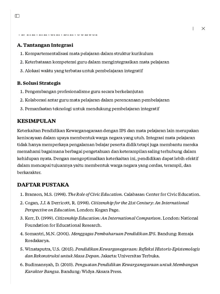 Keterkaitan Pendidikan Kewarganegaraan Dengan IPS Dan Mata Pelajaran Lain | PDF